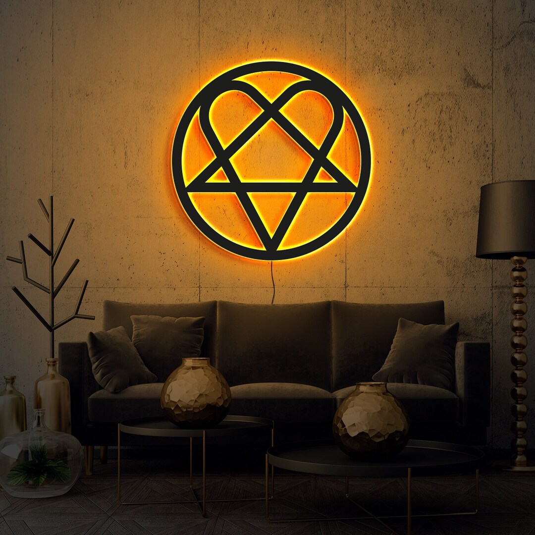 Heartagram Neon Sign, Heart Pentagram Sign, Heartagram Emblem, HIM Neon ...