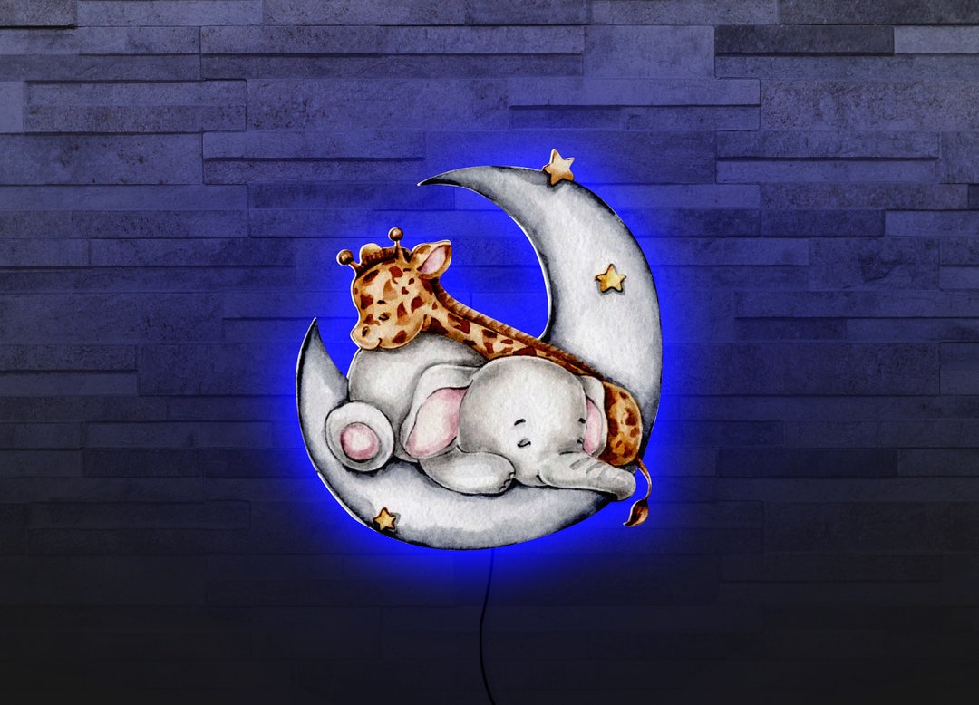 Sleeping Animal Wall Art Night Light, Nursery Moon Neon Sign Animal ...