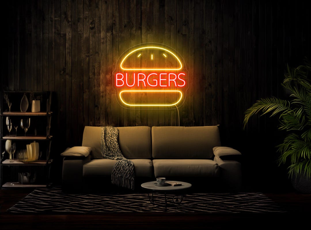 Burger Neon Sign, Hamburger Neon Sign, Fast Food Neon Sign, Restaurant ...