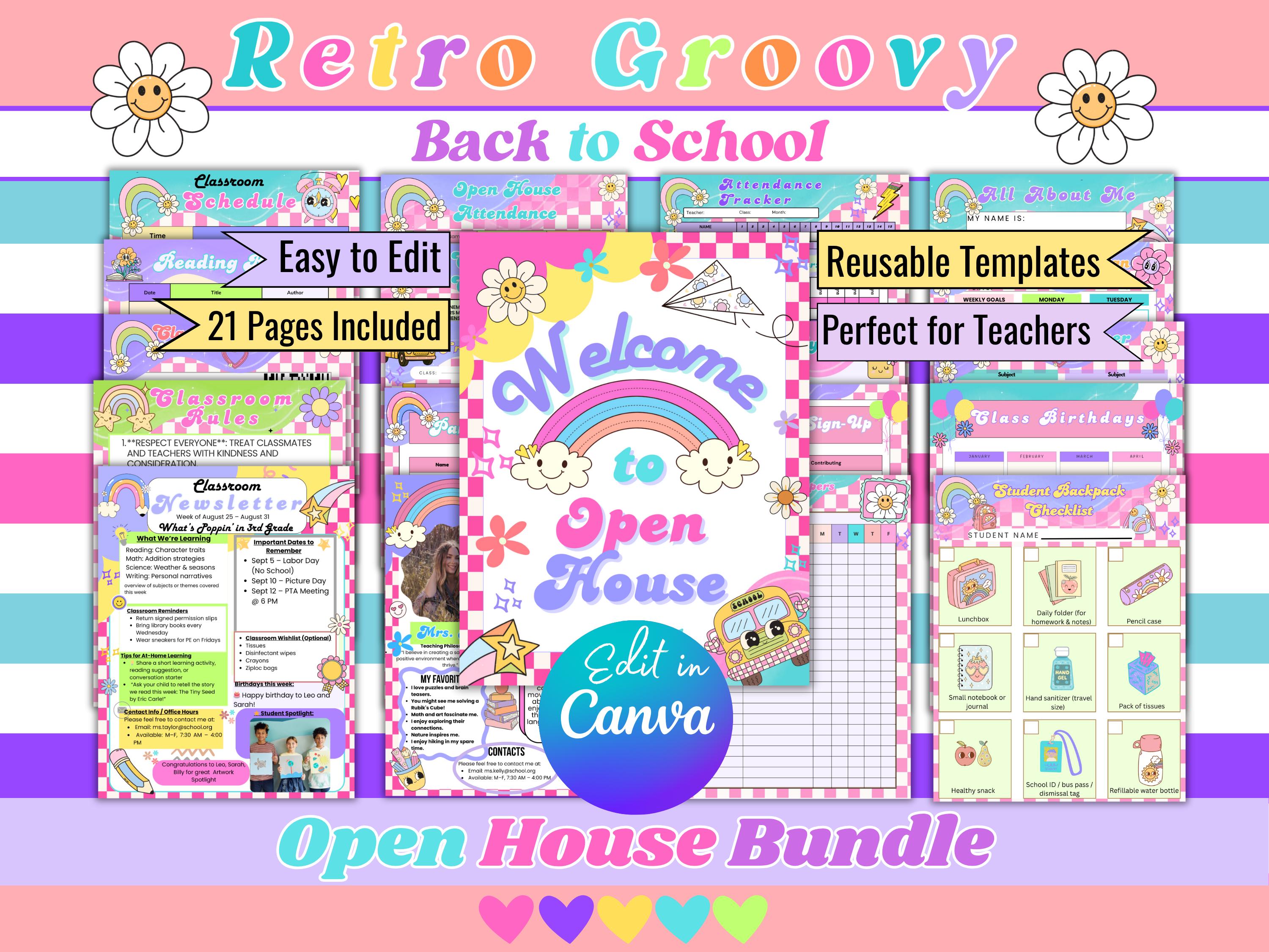 Retro Groovy Teacher Template Bundle | Back to School Open House ...