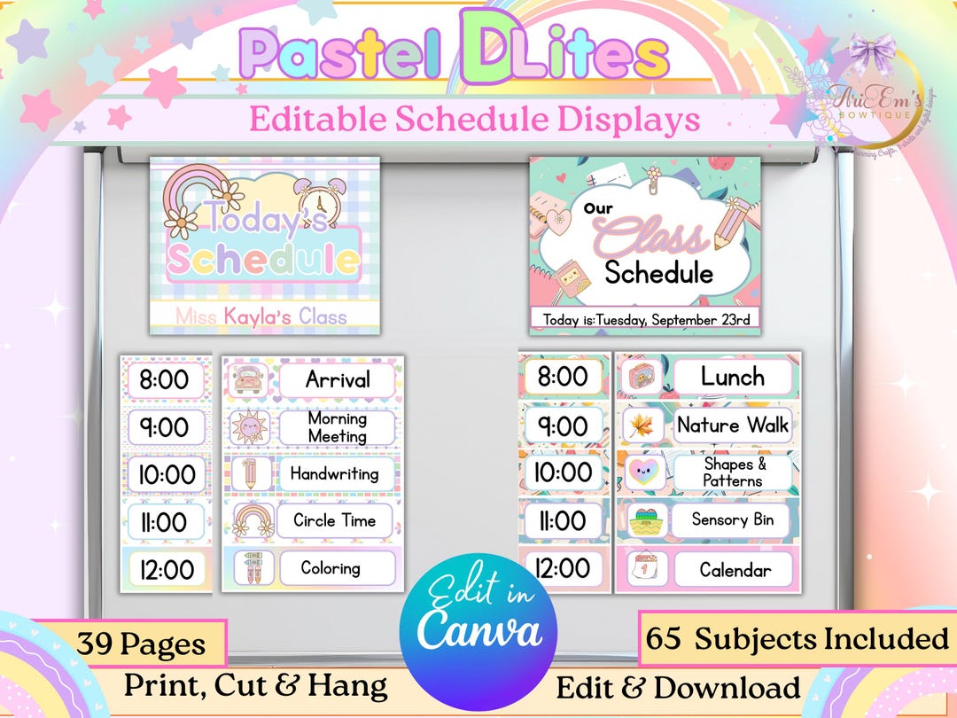 Visual Classroom Schedule Editable Canva Template | Pastel Kid-friendly ...