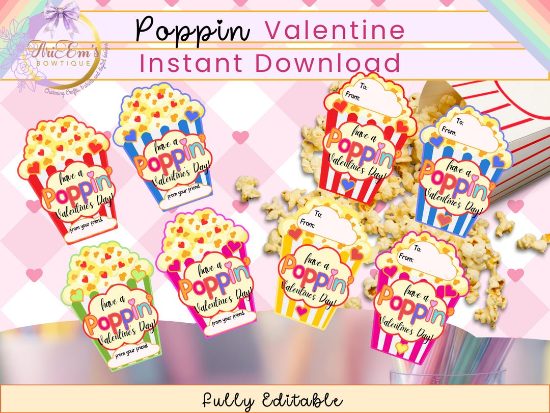 Popcorn Valentine Printable Canva Template |classroom Poppin Cards ...