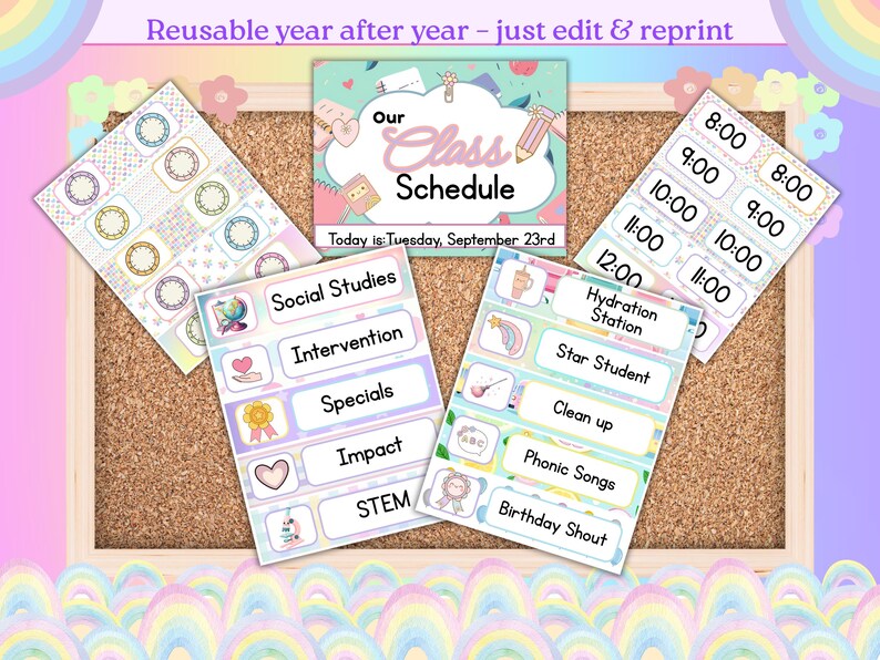 Visual Classroom Schedule Editable Canva Template | Pastel Kid-friendly ...