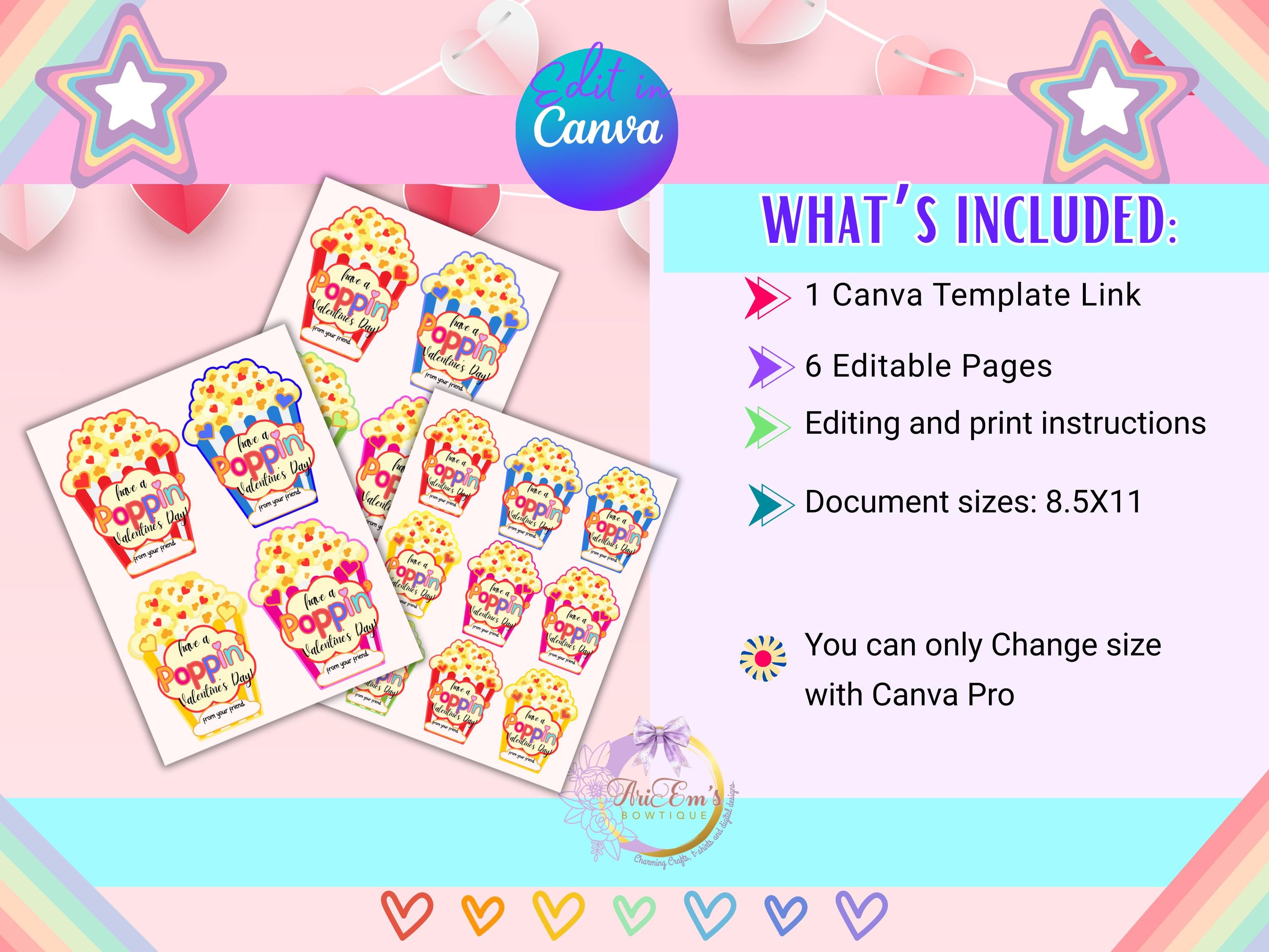 Popcorn Valentine Printable Canva Template |classroom Poppin Cards ...