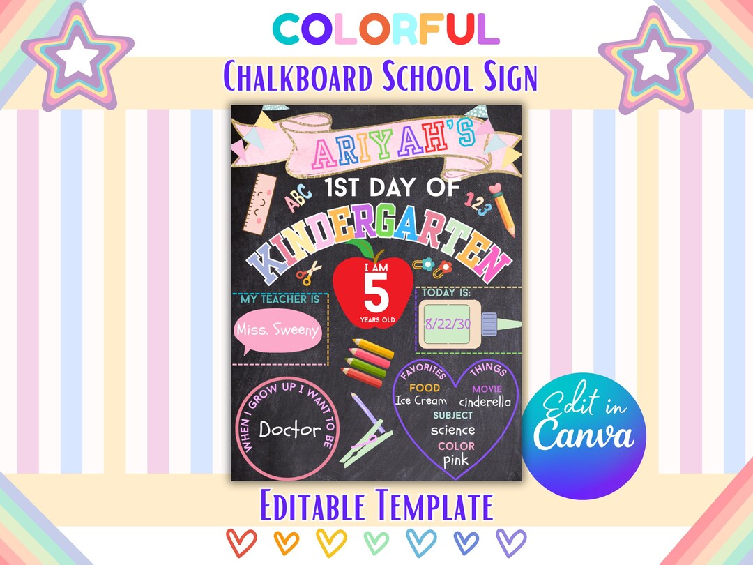 First Day of School Sign Chalkboard Template, Editable Back to School ...