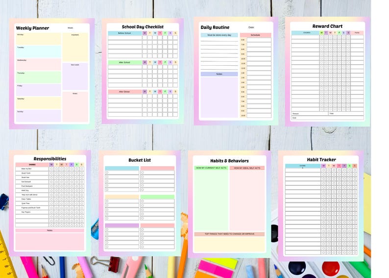 Kids Chore Chart Printable Editable Responsibility Tracker Digital ...