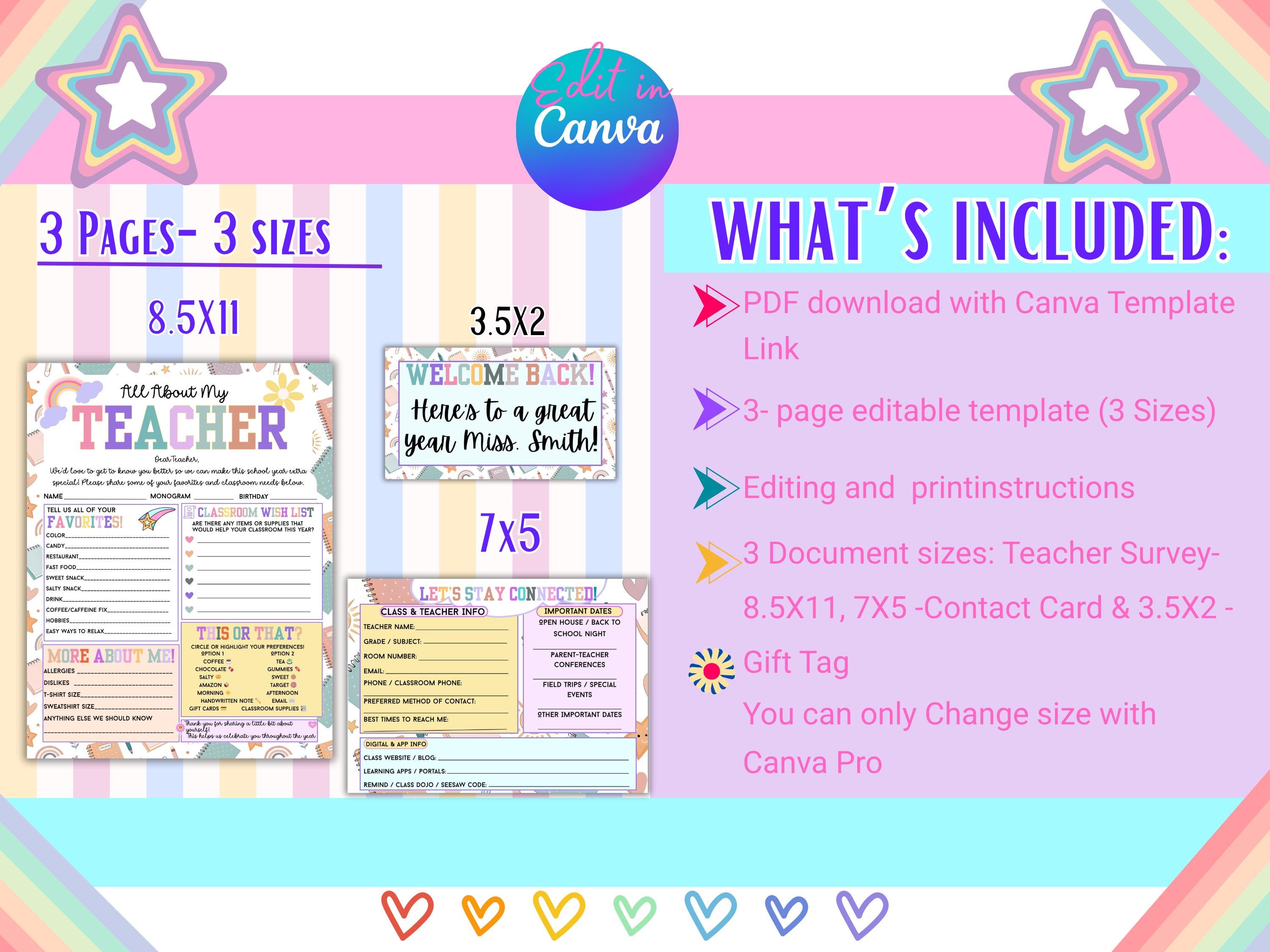 Teacher Favorites Questionnaire Bundle | Editable Canva Templates for ...