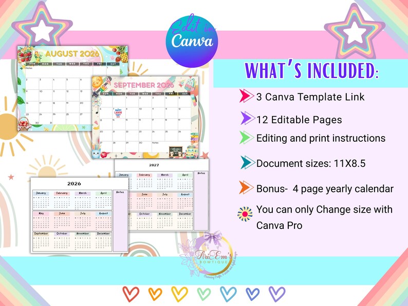 2026 Monthly Themed Calendar Canva Template | Editable Printable ...