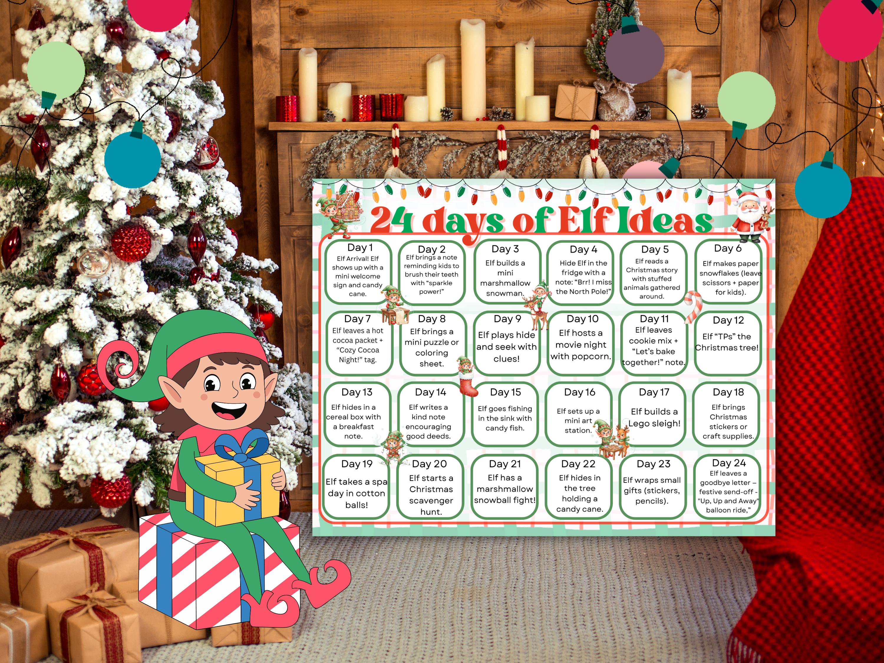 24 Days of Elf Ideas Printable | 2-page Elf Activity Calendar & Daily ...