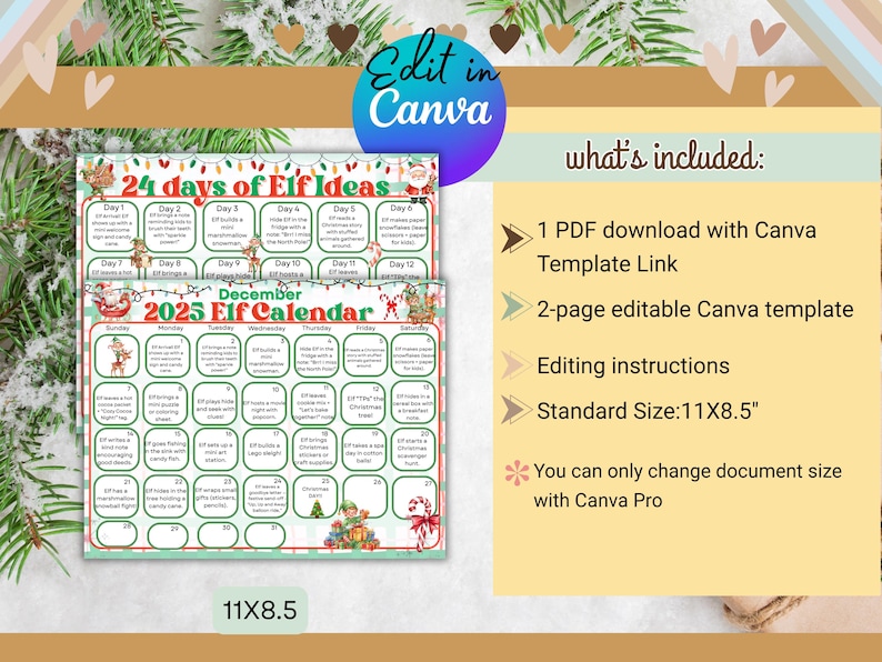 24 Days of Elf Ideas Printable | 2-page Elf Activity Calendar & Daily ...