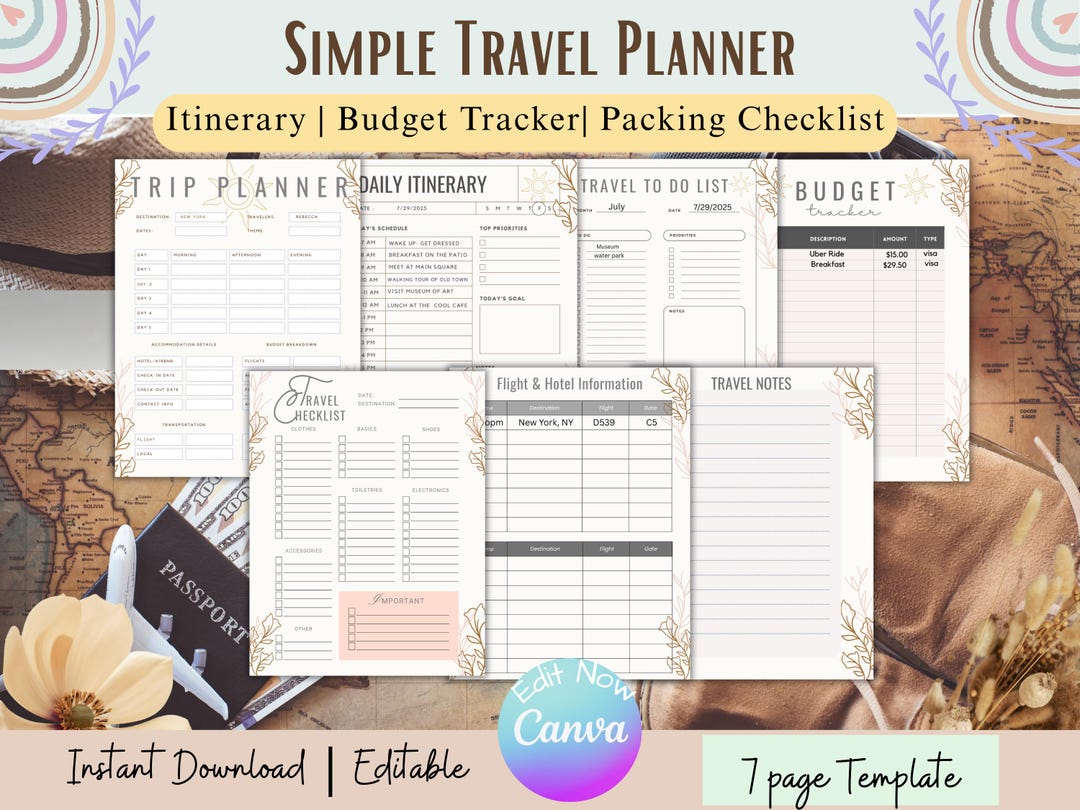 Editable Travel Planner: Vacation Budget, Packing List (printable PDF ...