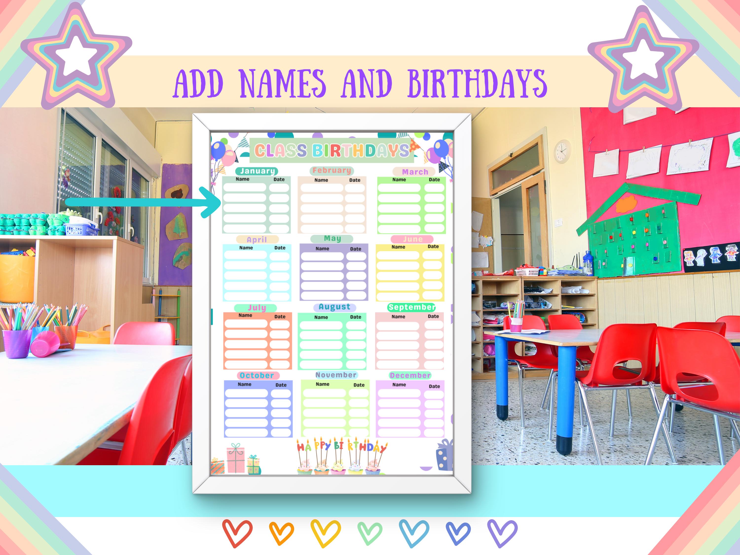 Editable Classroom Birthday Tracker: Printable Calendar, Canva Template ...