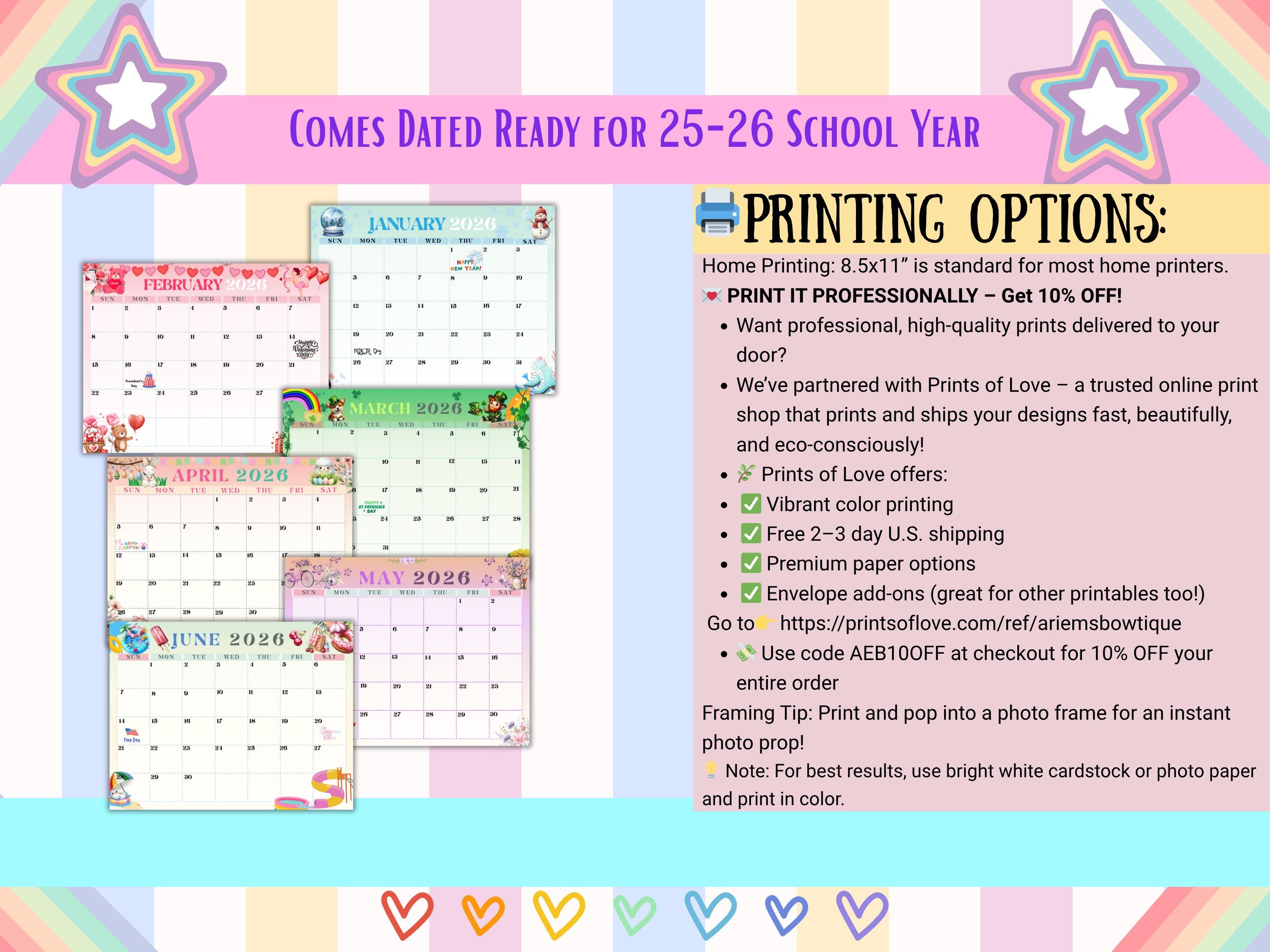 Kids Teacher Monthly Calendar August 2025–august 2026, School Planner ...
