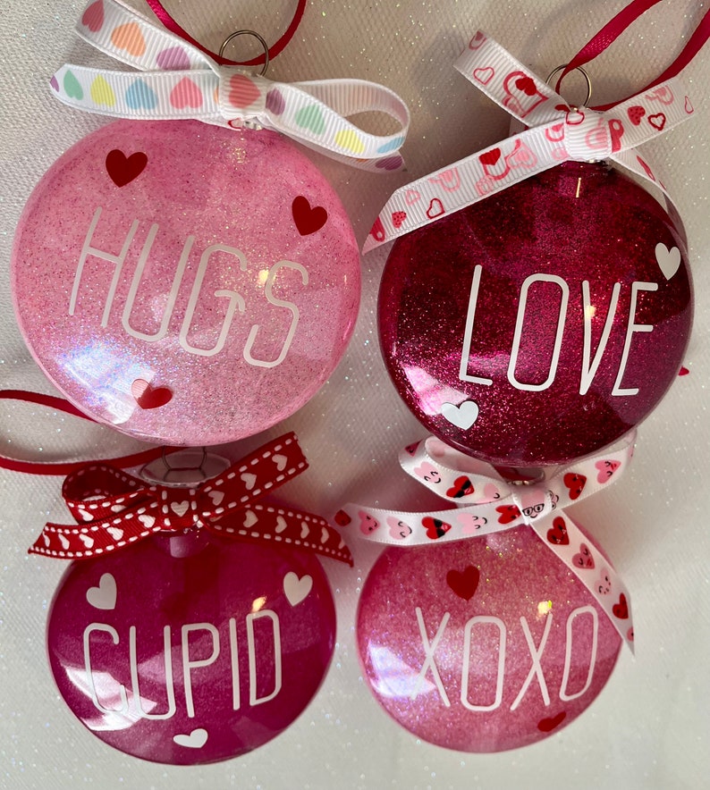 Valentine Ornament Love Xoxo Hugs Cupid Glitter Pink Home Decor ...
