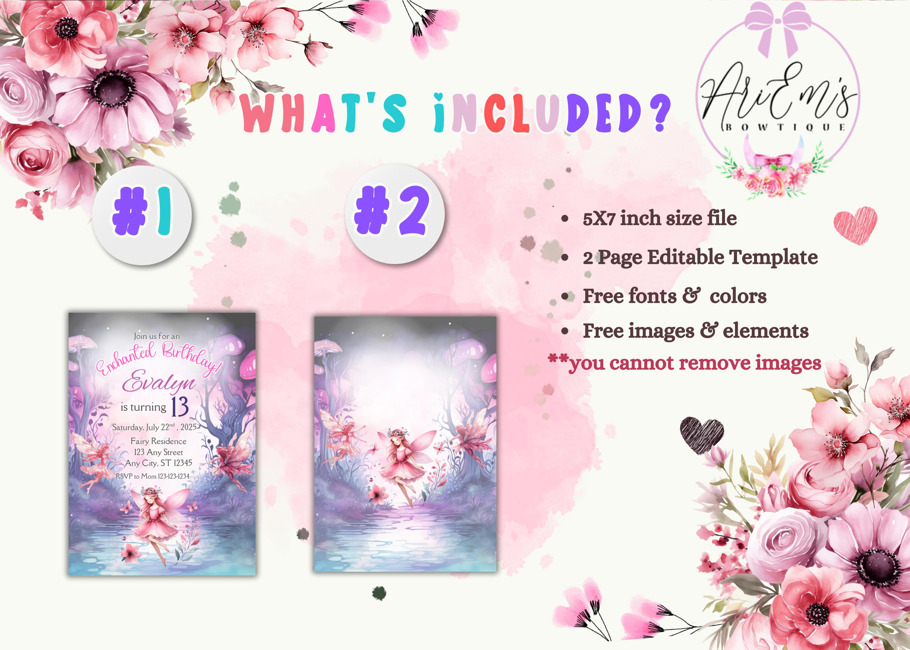 Fairy Birthday Invitation Template, Mystical Woods, Whimsical Pink ...