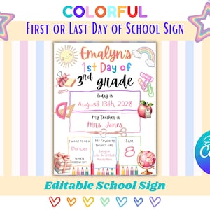 First Day of School Sign: Editable Photo Prop, Reusable Canva Template ...