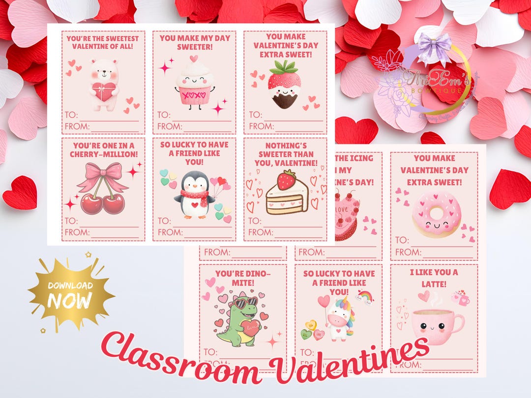 Kids Valentine Classroom Cards Printable | Editable Kawaii Valentine ...