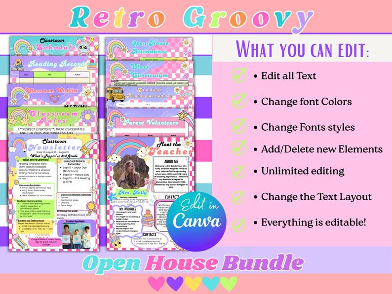 Retro Groovy Teacher Template Bundle | Back to School Open House ...