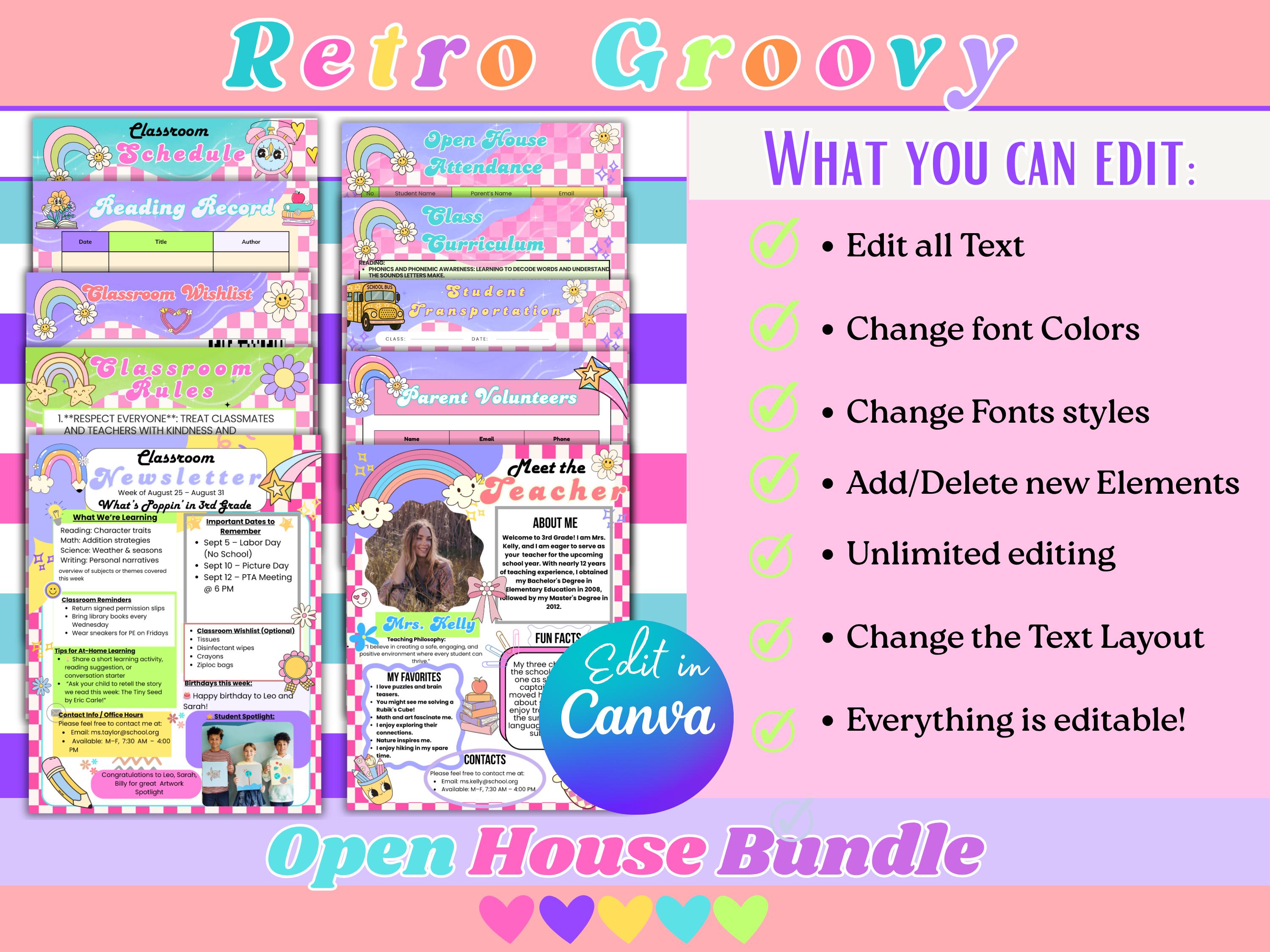 Retro Groovy Teacher Template Bundle | Back to School Open House ...