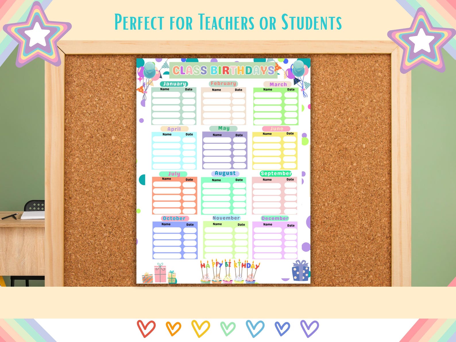 Editable Classroom Birthday Tracker: Printable Calendar, Canva Template ...