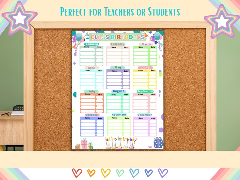 Editable Classroom Birthday Tracker: Printable Calendar, Canva Template ...