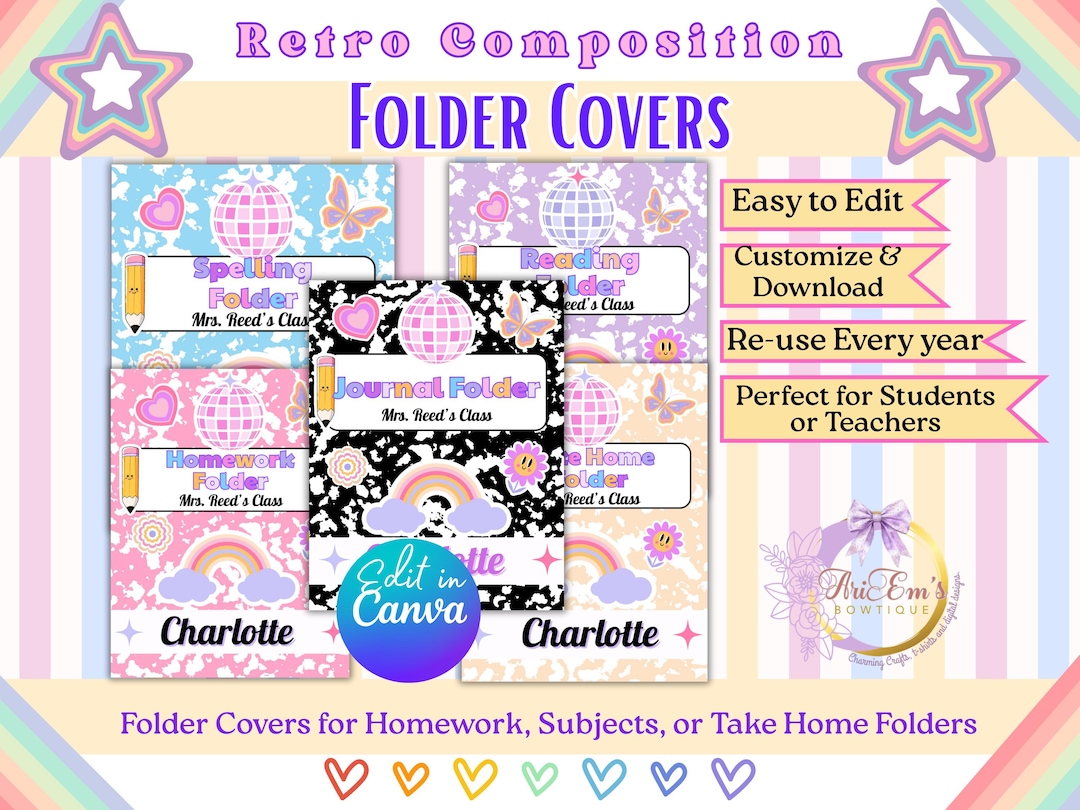 Retro Groovy Composition Binder Covers | Editable Canva Templates for ...