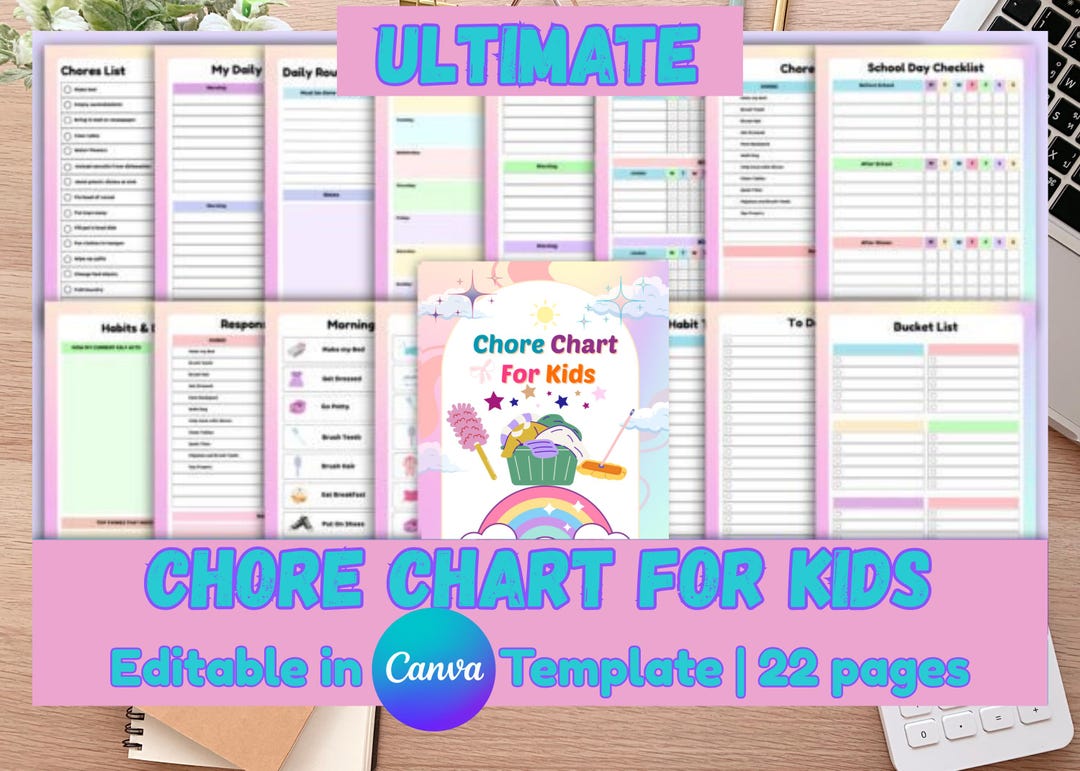 Kids Chore Chart Printable Editable Responsibility Tracker Digital ...