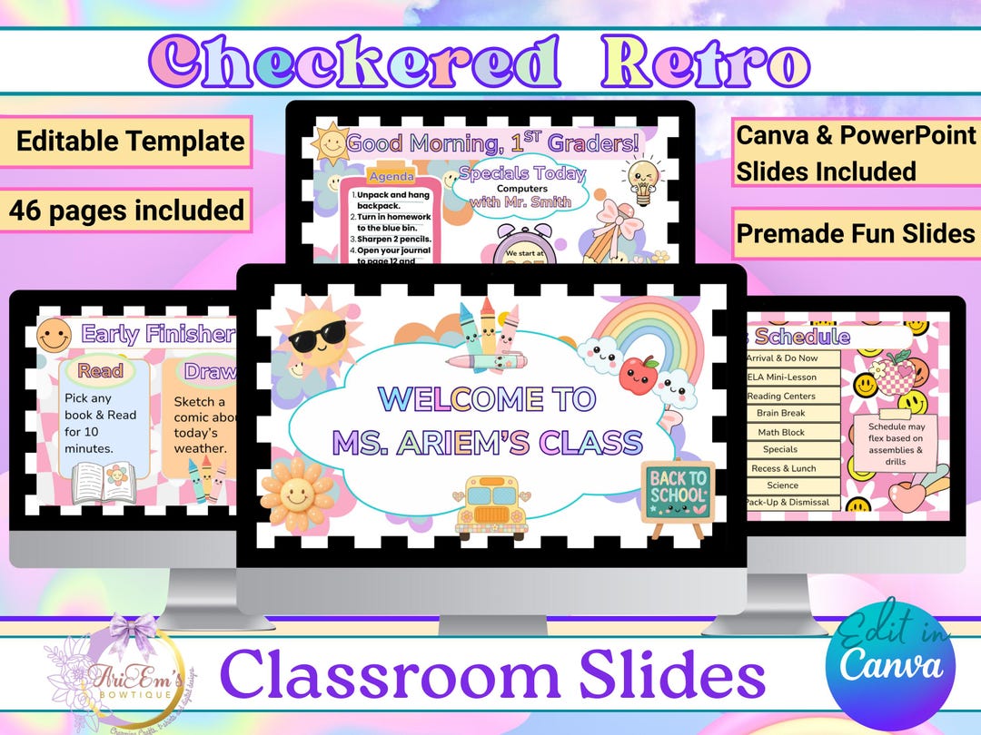 Retro Checker Classroom Slides Editable Teacher Templates for Daily ...
