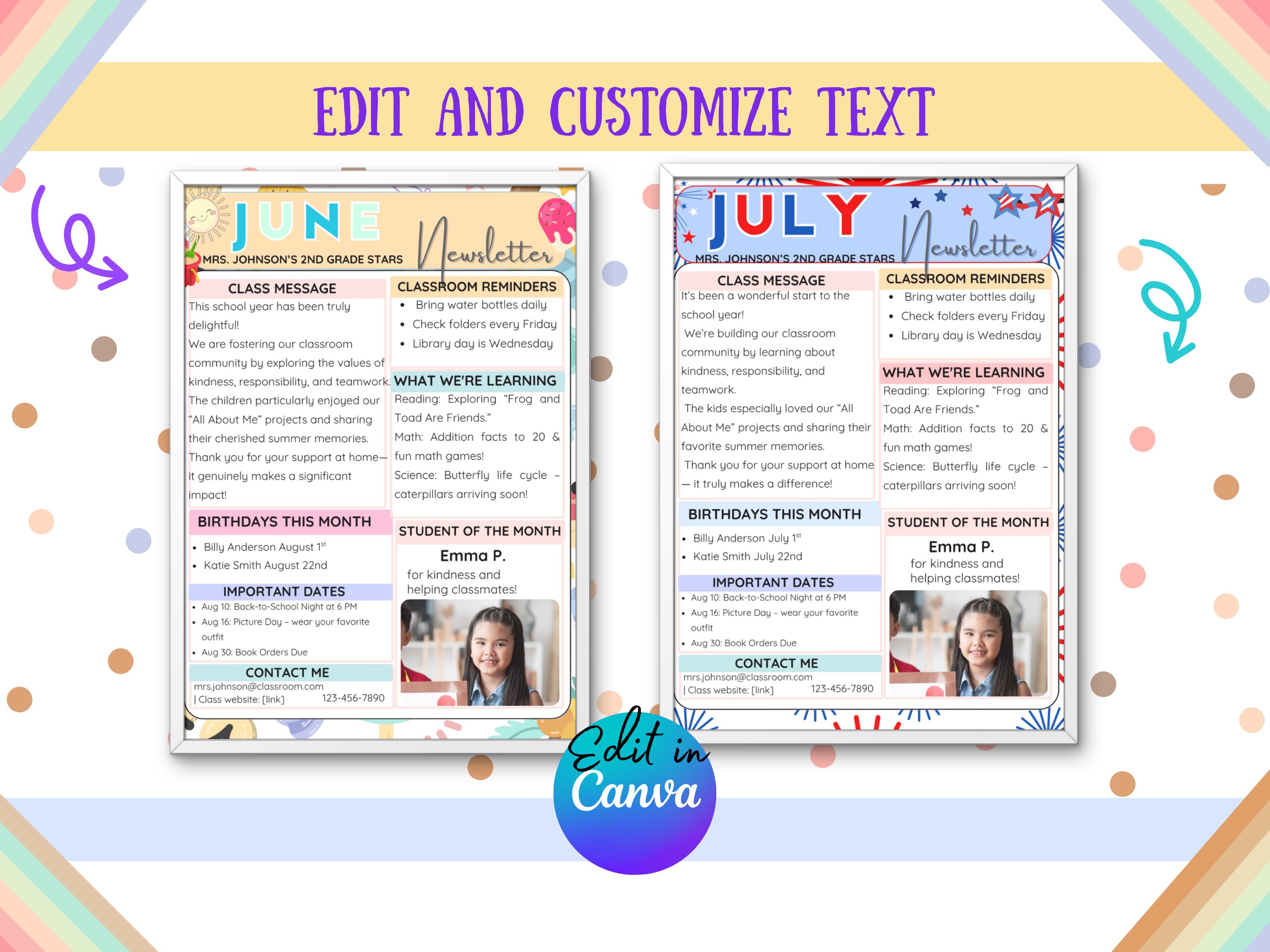 Editable Monthly Classroom Newsletter Template for Preschool ...
