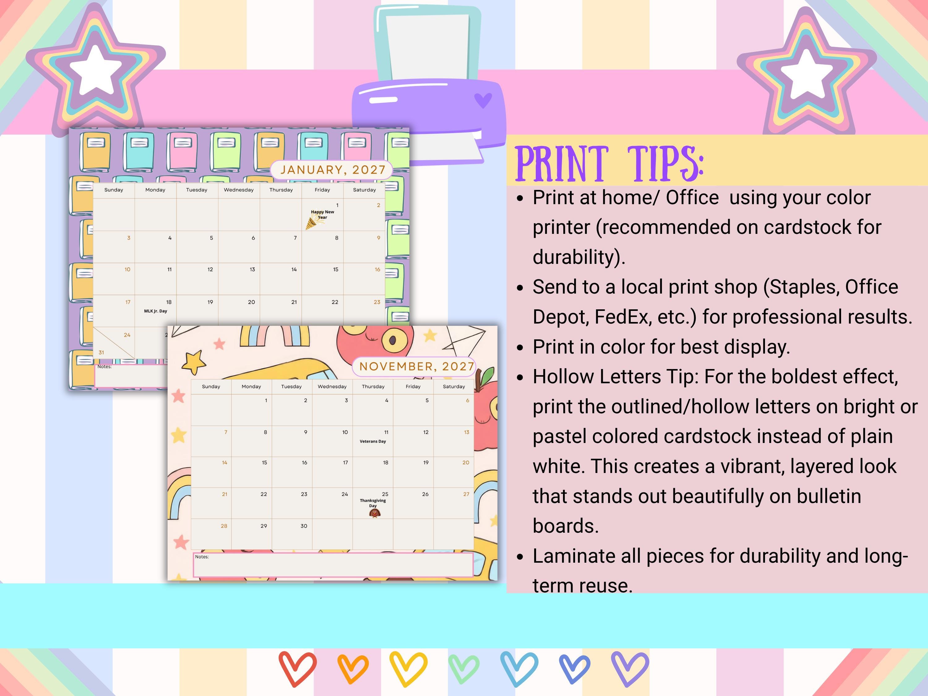 2027 School Calendar Printable Canva Template, Kids Teacher Calendar ...