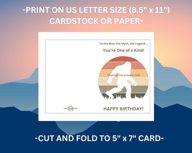 Printable Birthday Card for Dad, Bigfoot, Sasquatch, Yeti, Legend ...