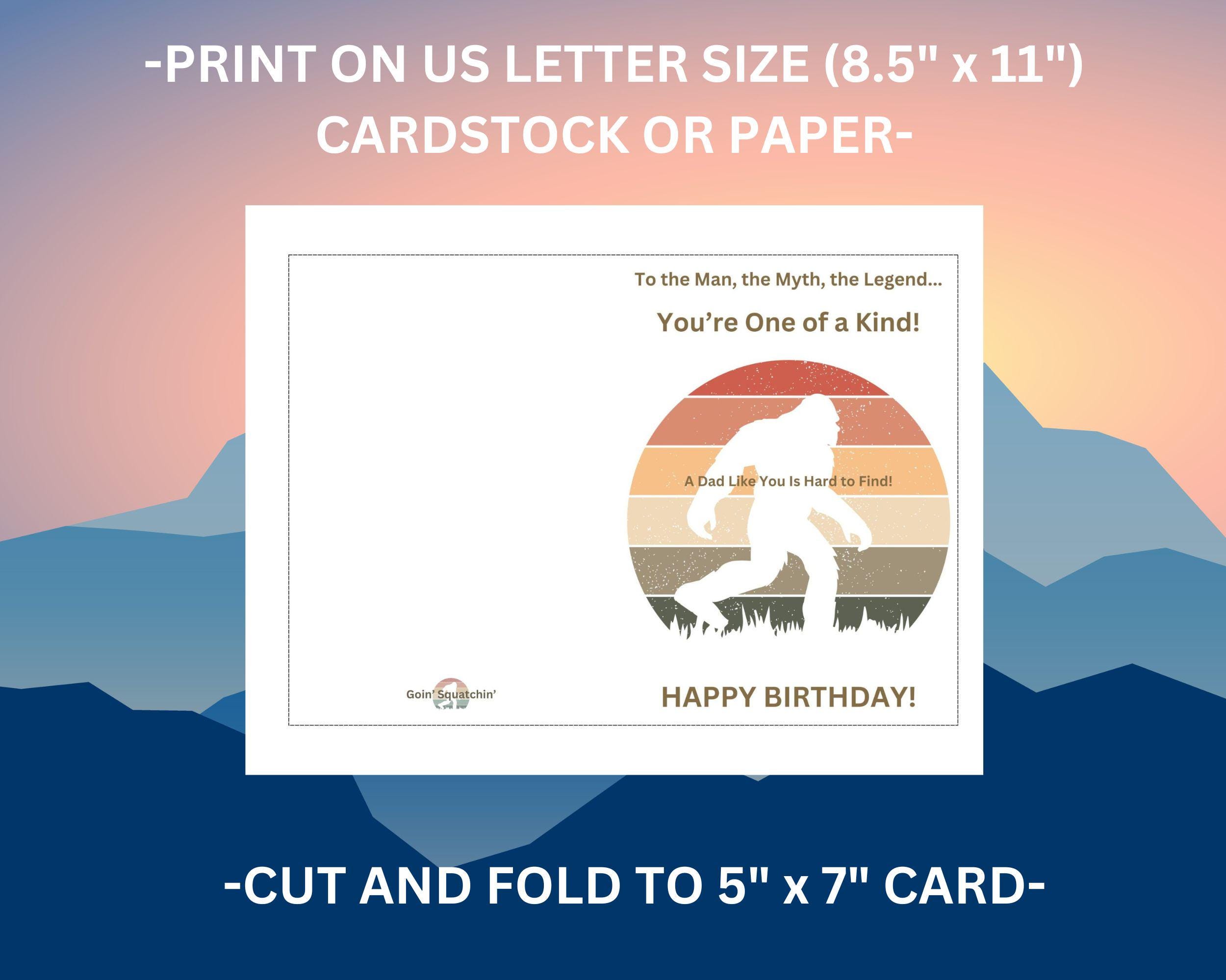 Bigfoot Birthday Card for Dad, Yeti Sasquatch Legend (digital Download ...