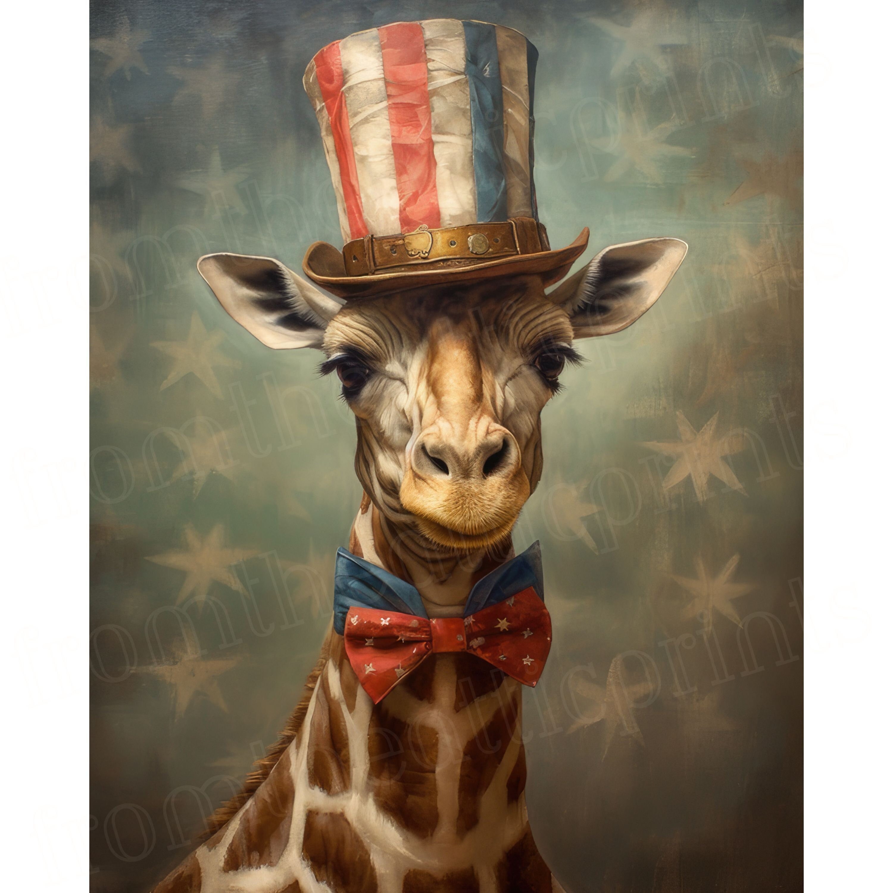 Patriotic Giraffe Digital Print, American Flag Top Hat, Giraffe PNG 8 X ...