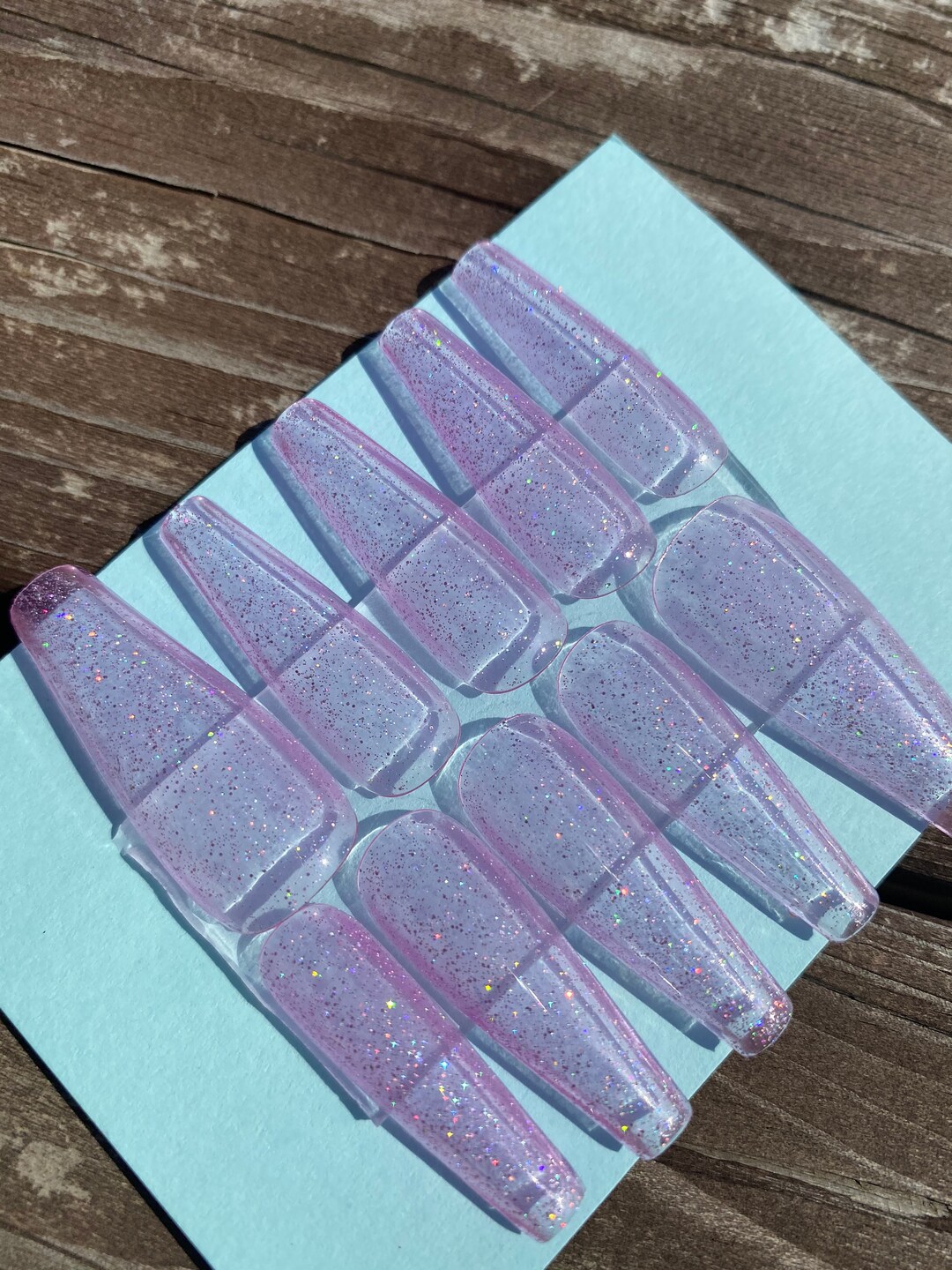 Princess Press on Nails | Pink Sheer Sparkly Press on Nails | Sheer ...