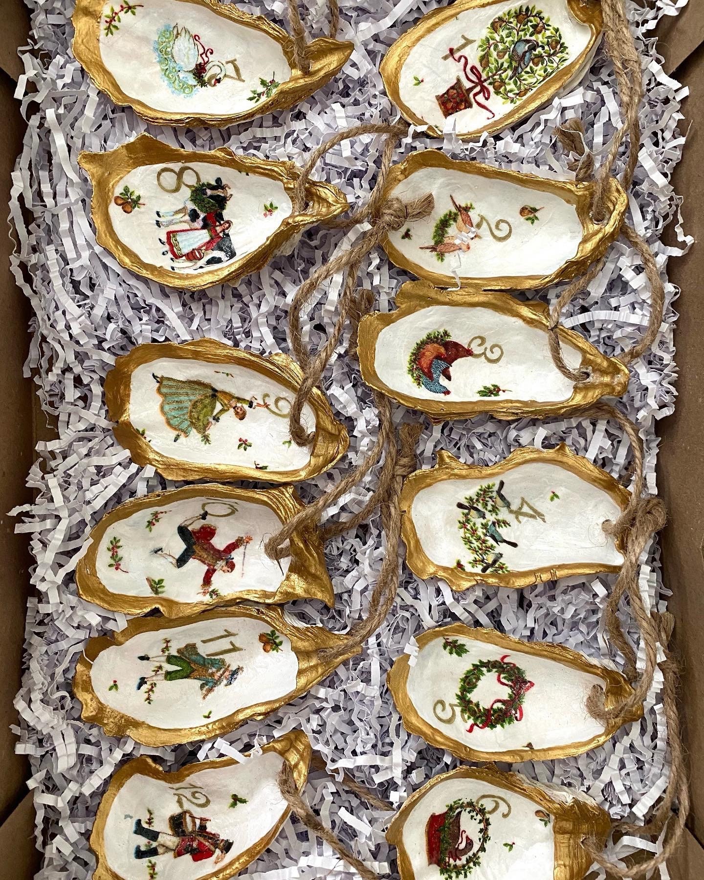 12 Days of Christmas Oyster Shell Ornament Set - Etsy