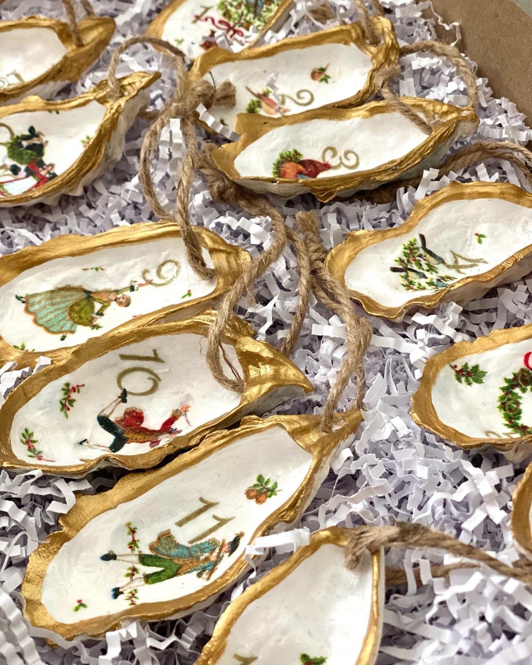 12 Days of Christmas Oyster Shell Ornament Set - Etsy