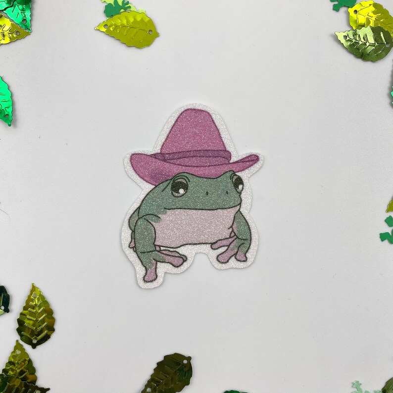 Pink Cowboy Frog Glitter Sticker | Etsy