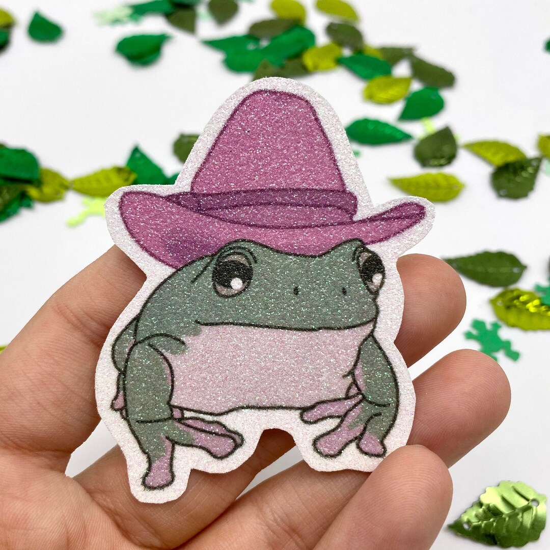 Pink Cowboy Frog Glitter Sticker - Etsy