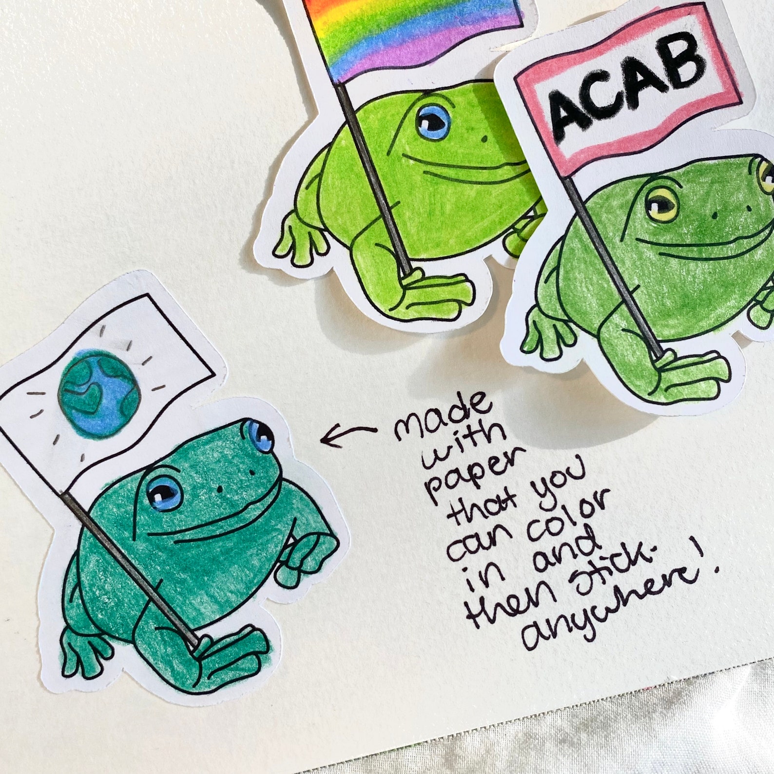 Frog With a Flag Color-in Sticker - Etsy