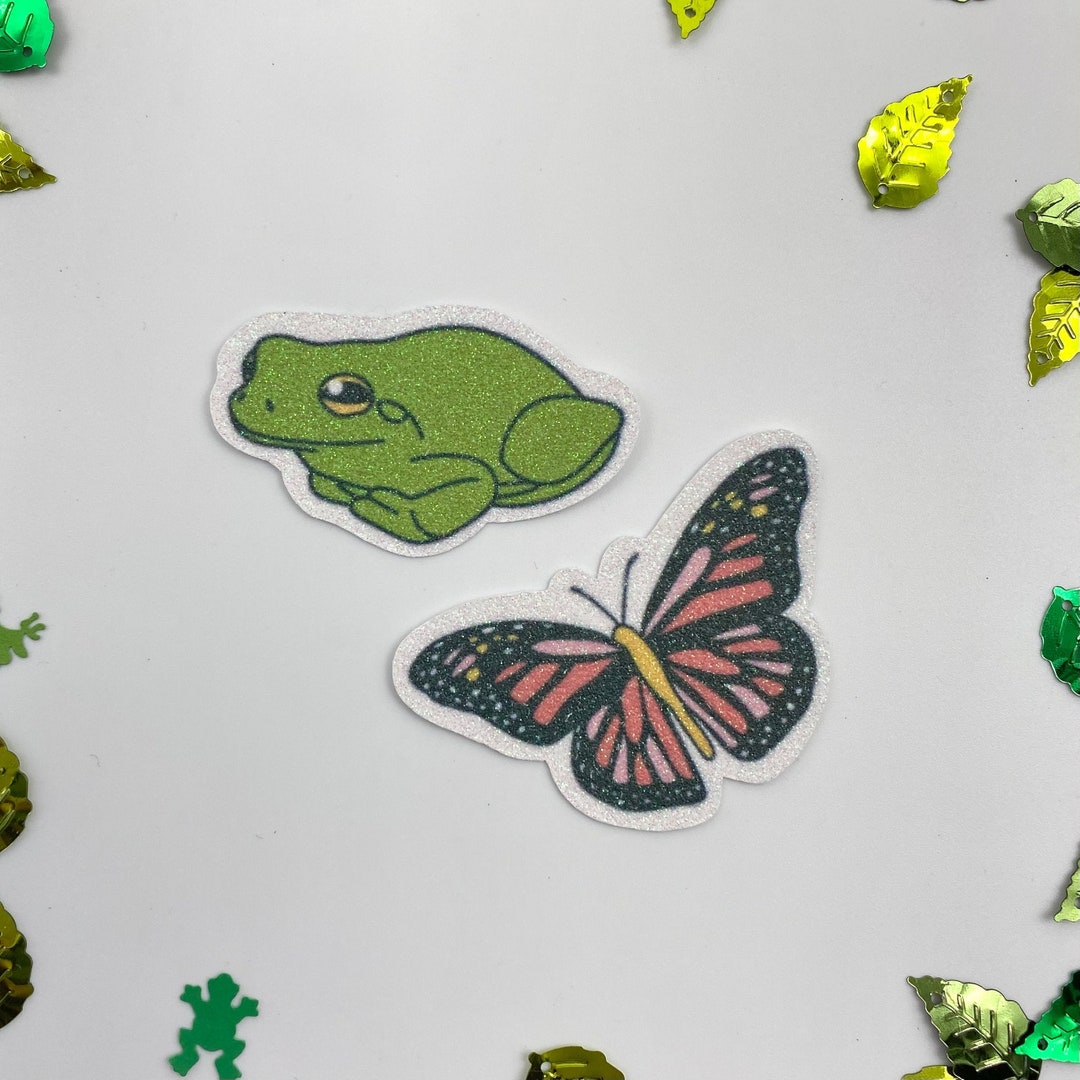 Frog and Butterfly Glitter Sticker Pack - Etsy