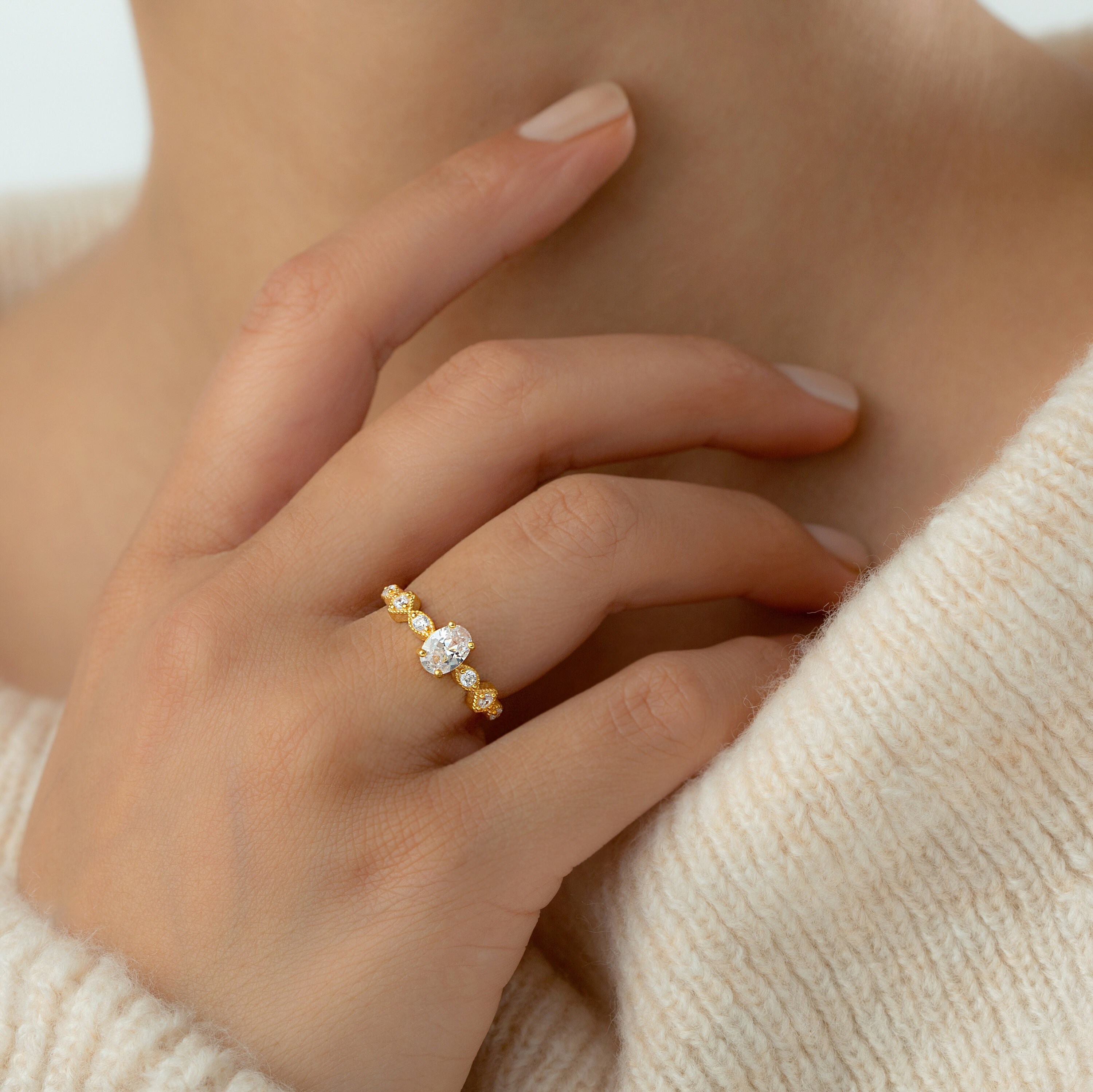 Oval Cut Engagement Ring Stacking Ring 10k & 14k Gold or - Etsy