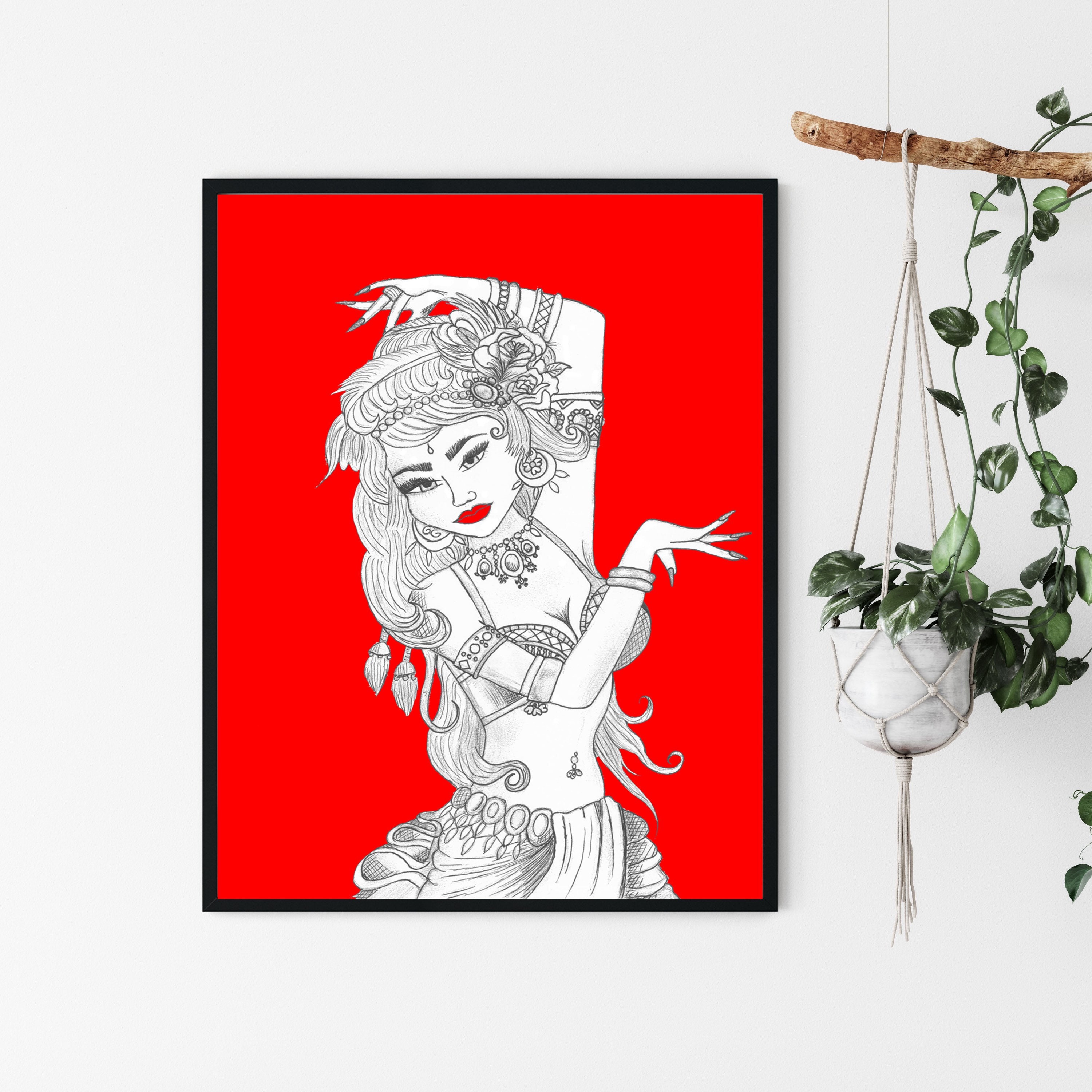 Red Gypsy dancer pin up women fine art prints framed | Etsy