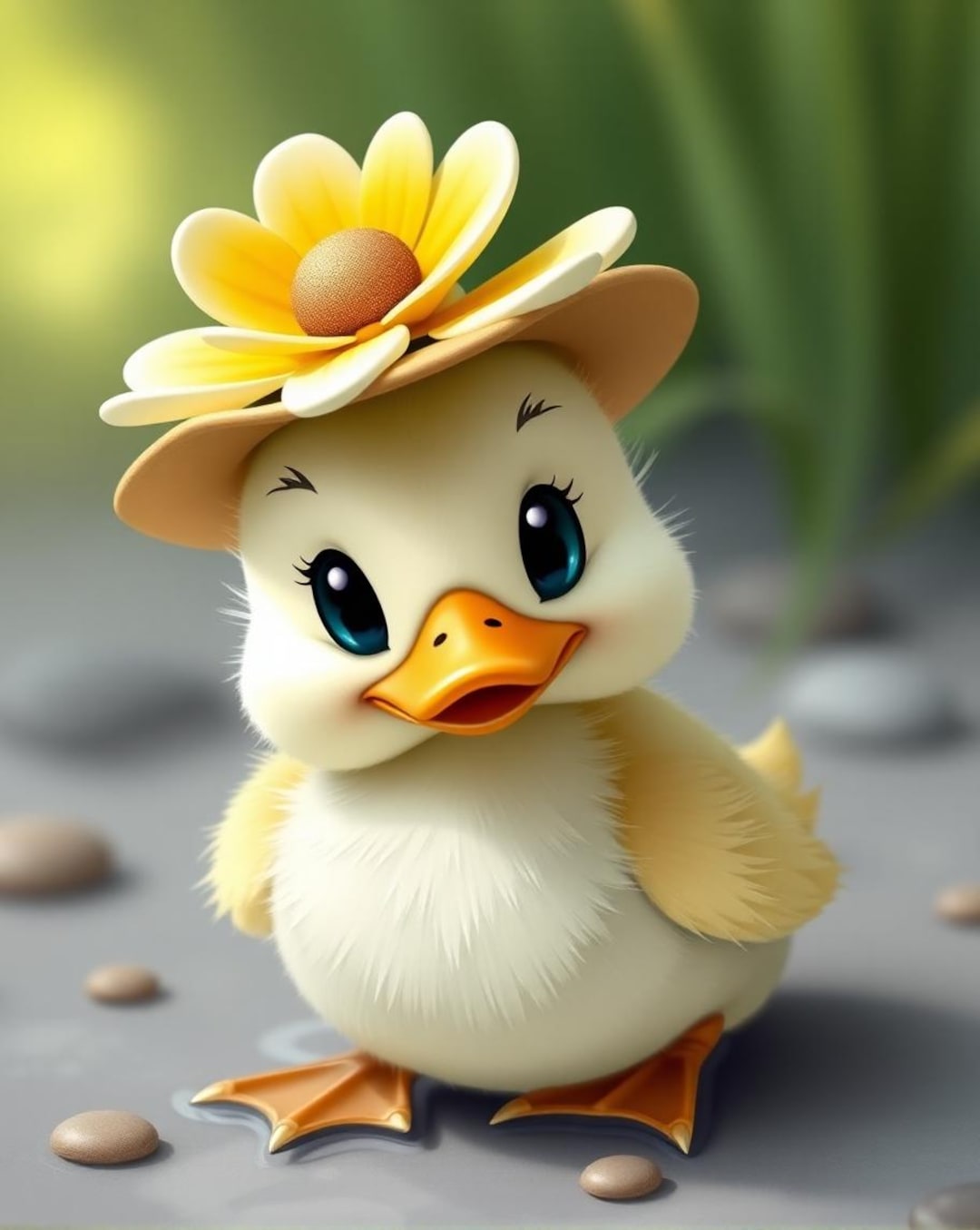Duck in a Flower Hat, Digital, AI, Print - Etsy