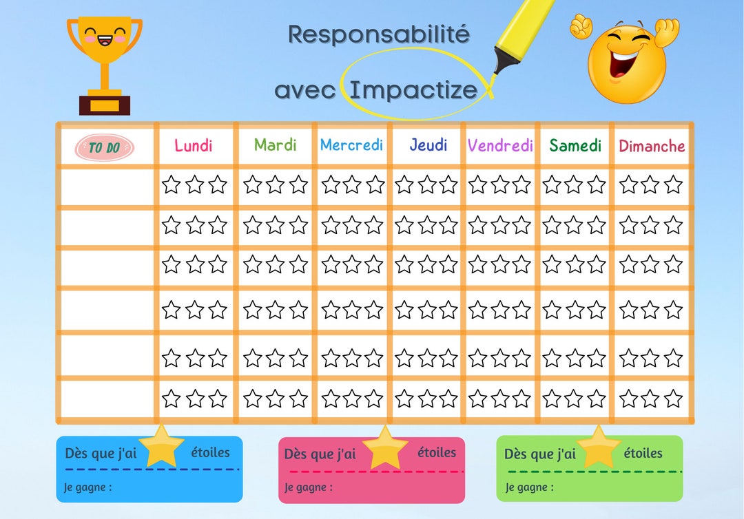 Customizable Responsibility Chart for Child Education, Reward Chart - Etsy