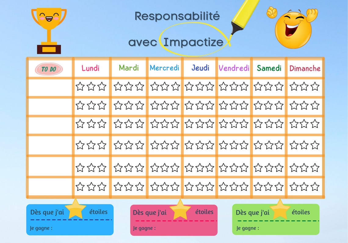Tableau de responsabilité pour l'éducation des enfants à personnaliser ...