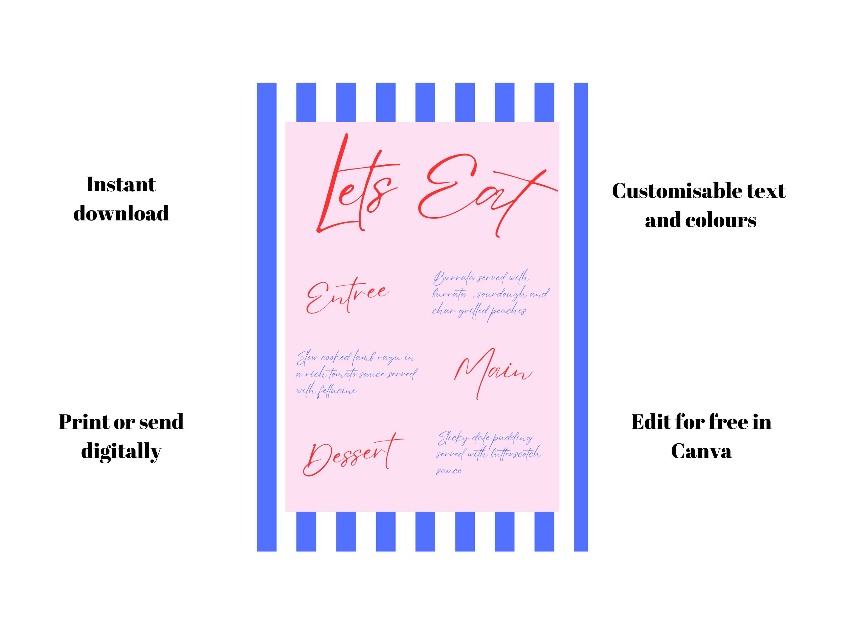 Customisable Dinner Menu Template - Etsy