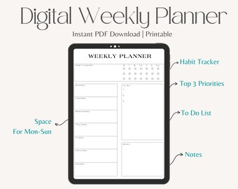 Simple Blue Printable Weekly Planner With Habit Tracker - Etsy UK