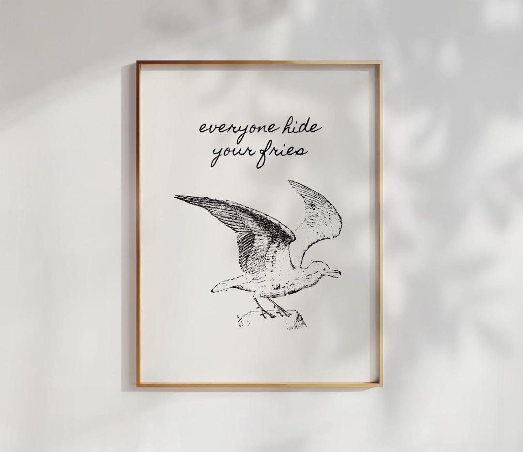 Funny Seagull Beach Print: 'everyone Hide Your Fries' Coastal Wall Art ...