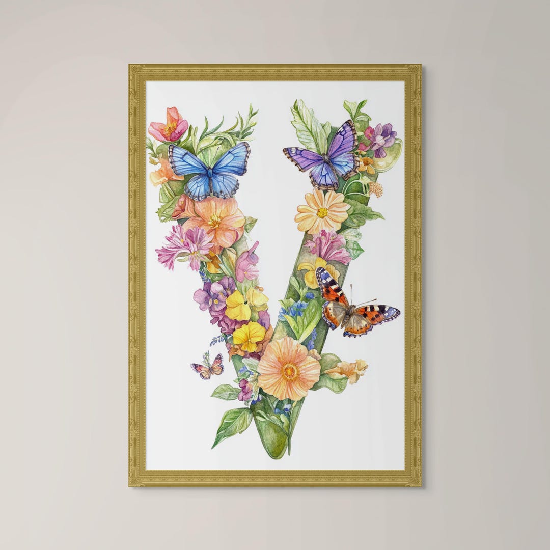 Watercolor Monogram Printable Art Letter V Wall Art Watercolor Nursery ...