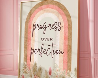 Progress Over Perfection Inspiration Office Boho Motivation Classroom ...